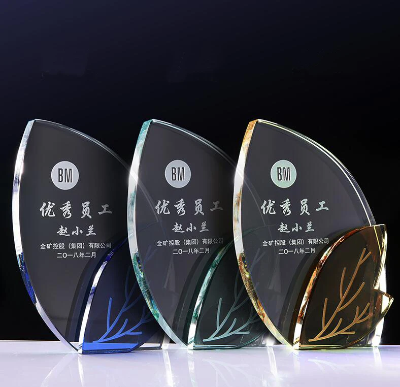 Leaf Shape Trophy Custom Business Gift Souvenir Competition Crystal ...