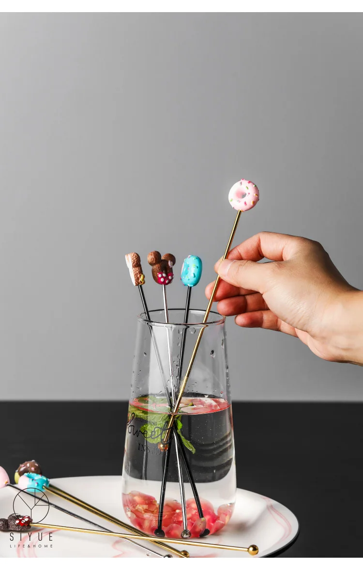 Cute Cartoon Coffee Stirrers Glass Drink Swizzle Cocktail Stainless ...