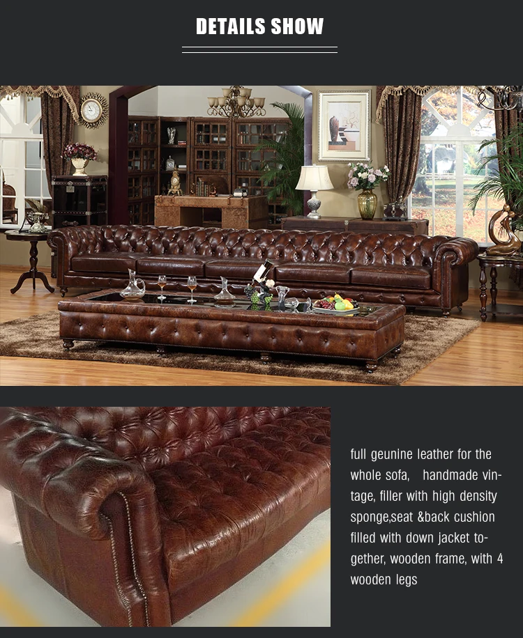 Custom Made Luxury Hotel Lobby Sofa - Vintage Tan Leather