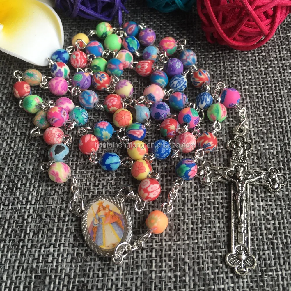 6mm Plastic Bead Rosary With Rubber Centerpiece and Jesus Cross ...