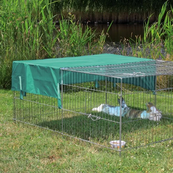 Outdoor Galvanized Metal Rabbit Hutch with Sunshade