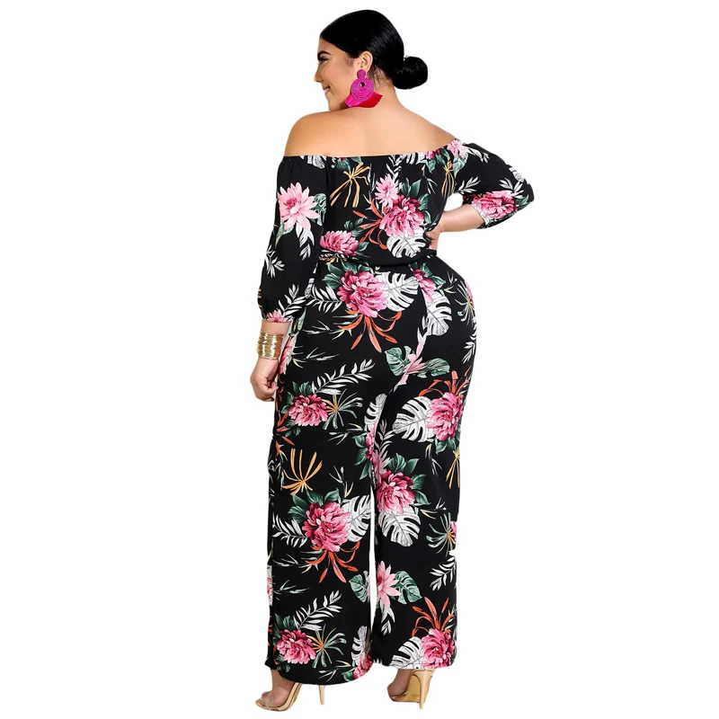 Fat Women Clothing Floral Print Plus Size Off Shoulder Jumpsuit - Buy ...