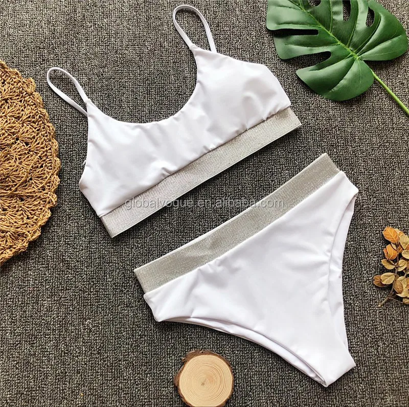 2018 Sexy High Waist Bikini Split Swimsuit Ladies Sequins Solid Color