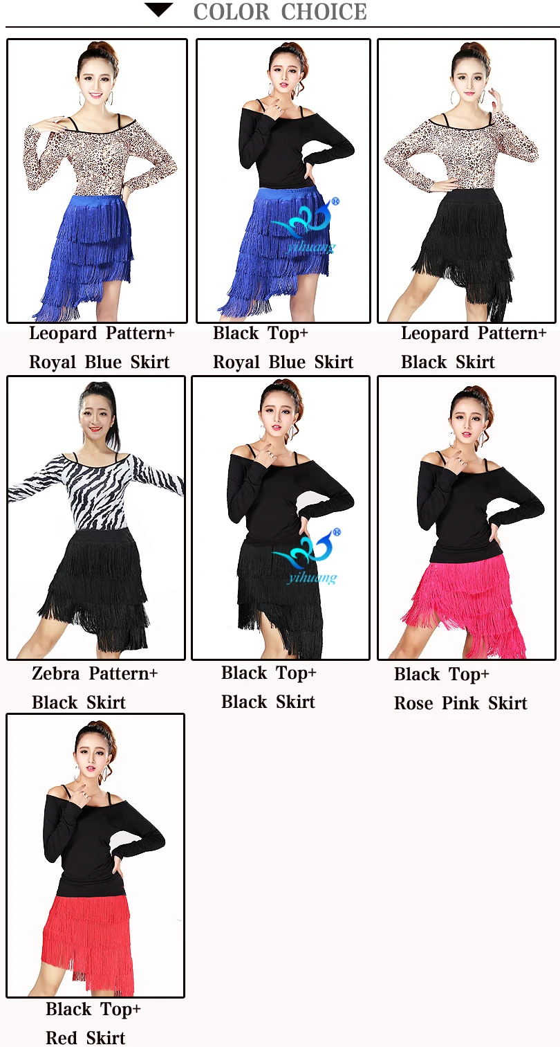 Fashion Women's Dance Latin Costume Set Tops + Tassel Skirt 2 Pieces ...