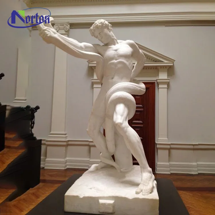 Garden Decor: Elegant White Marble Sculpture of an Athlete