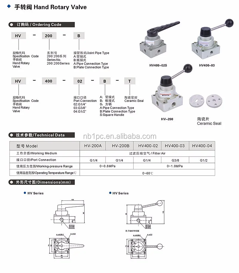 4HV Series Pneumatic Hand Lever Valves - Standard Control