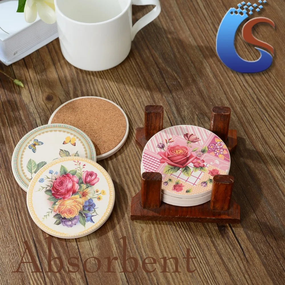 Ceramic Coaster Set With Cork In Wooden Holder Cook Design - Buy ...