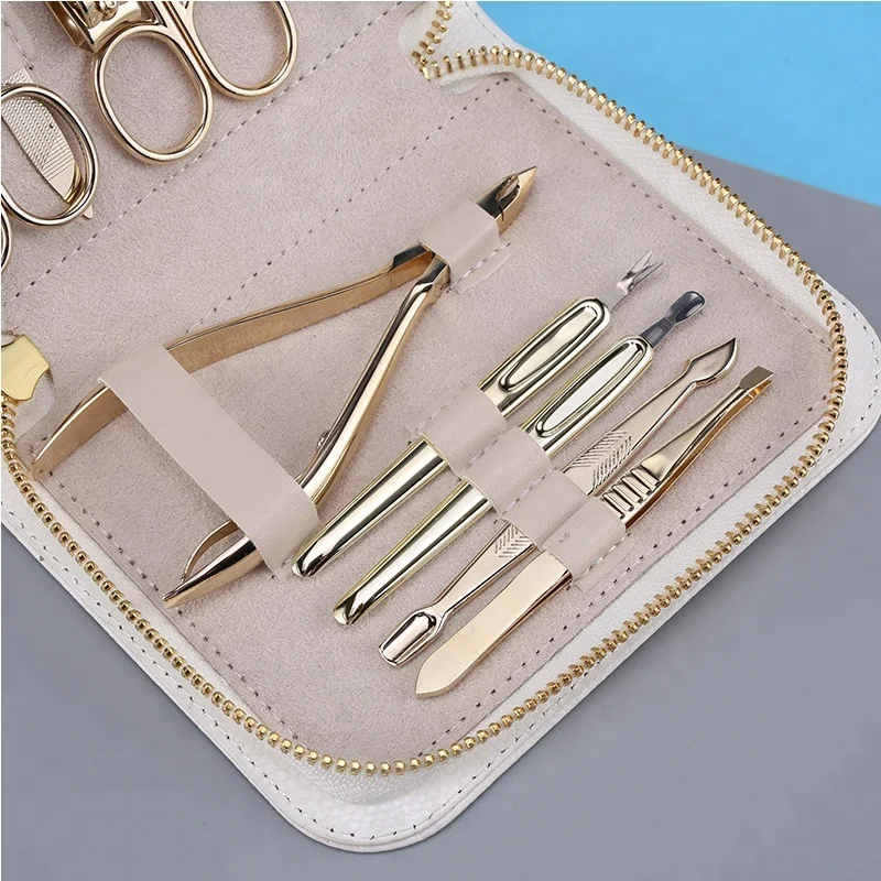 12 Pcs Deluxe Golden Stainless Steel Manicure Pedicure Set Nail ...