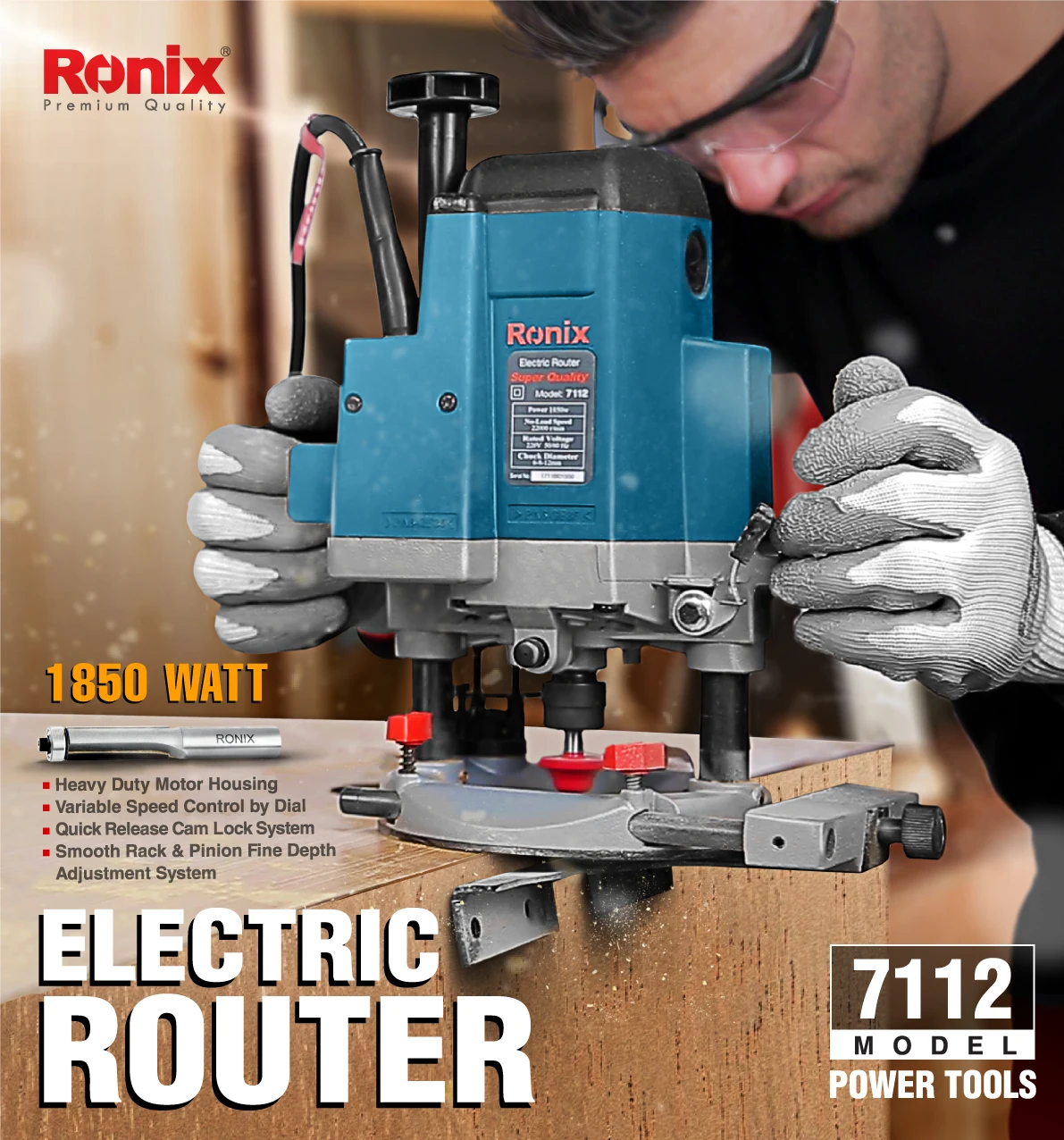 Ronix Model 7112 1850w 6,8,12 Mm Electric Wood Router Power Tools Wood ...