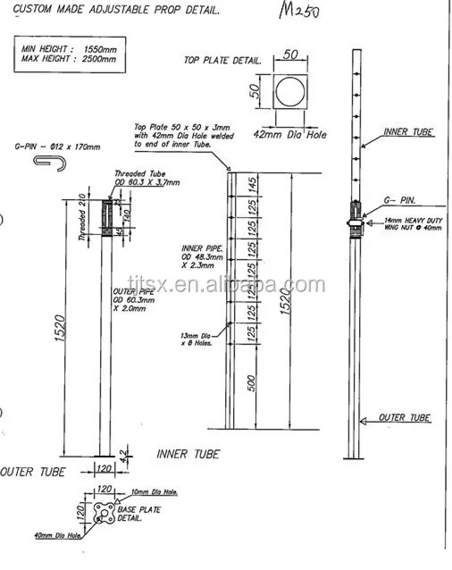 TSX-11164 Heavy Duty Scaffolding Steel Prop Jack - 3 Year Warranty