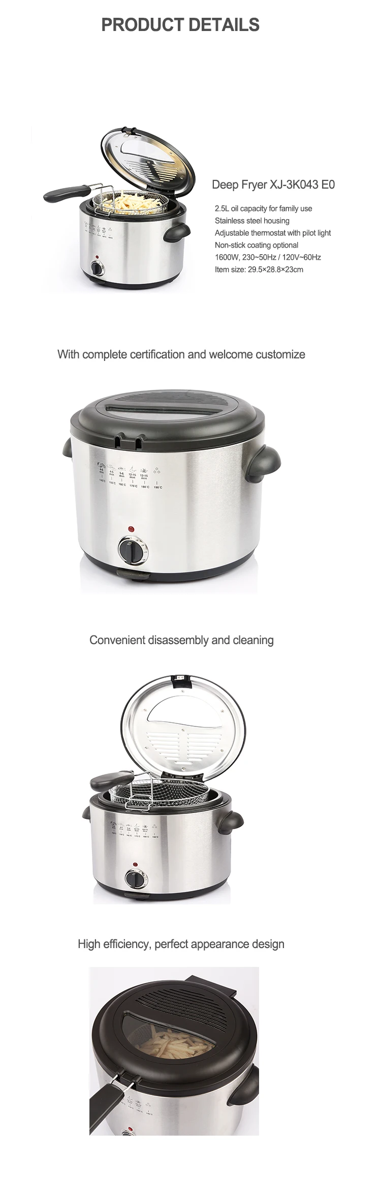 Easy Operating Commercial Home Use Electric Deep Fryer With Pilot Light ...