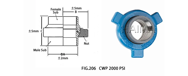 Quick Coupler Connection 3" Weld Type 206 Hammer Union Fig. 206 Wing ...