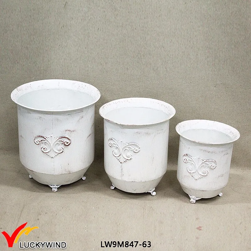 Set 3 Cream Decorative Antique Garden Metal Flower Pot - Buy Metal ...
