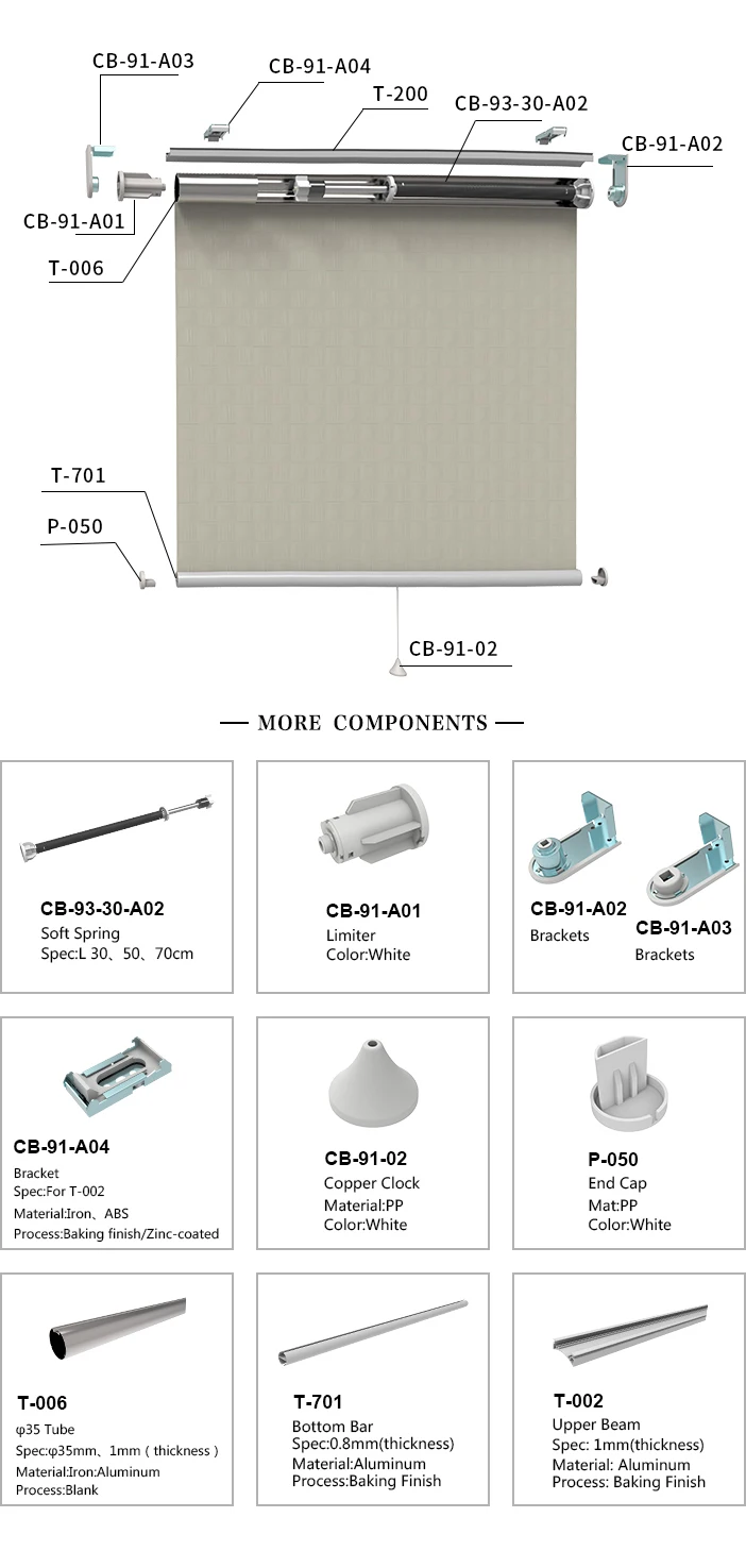 Cordless Roller Shades 100% Blackout Slow Rise Spring Loaded Blinds ...