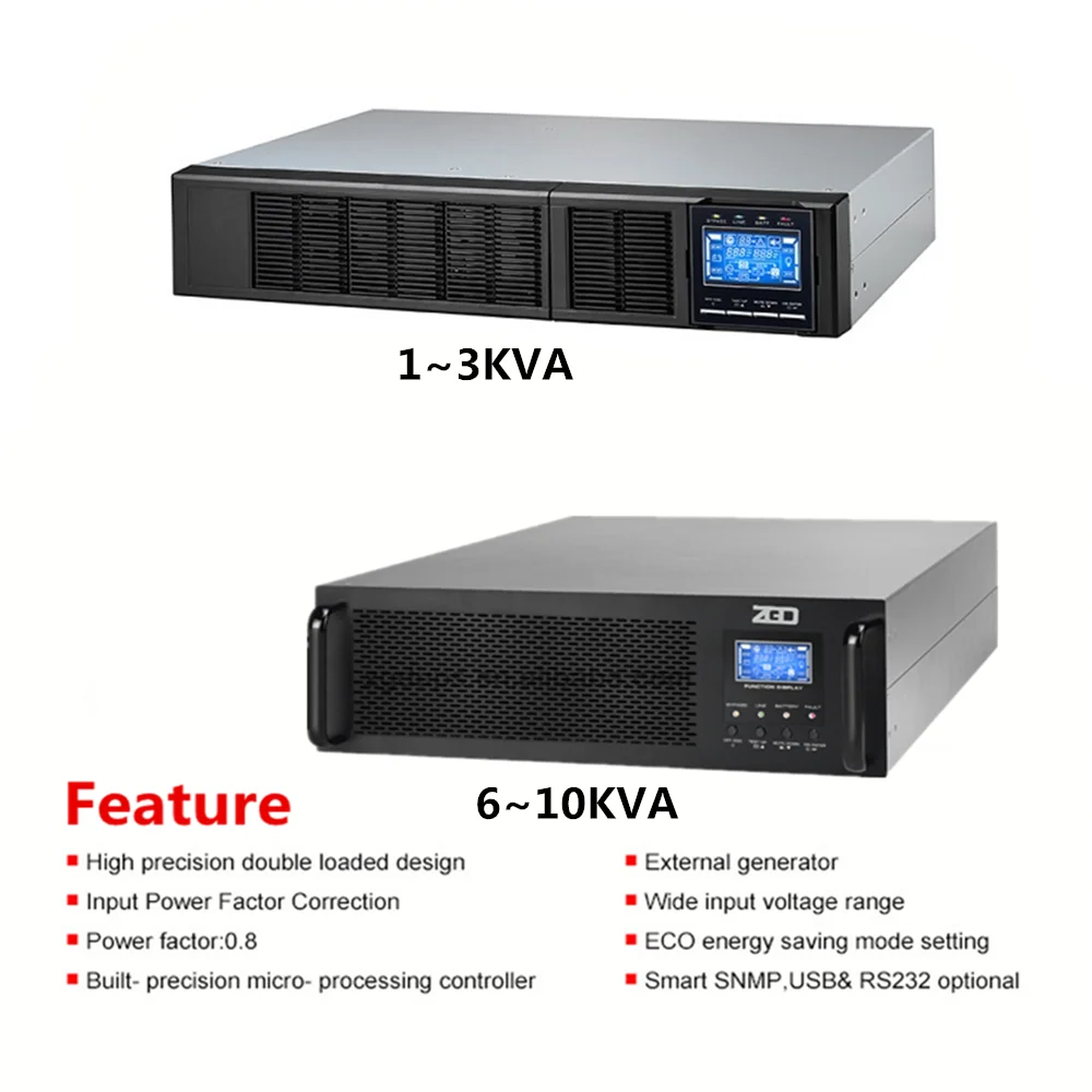 19'' 2u Rack Mount Ups 1kva 2kva 3kva 6kva 10kva Double Conversion High Frequency Sine Pure Wave ...
