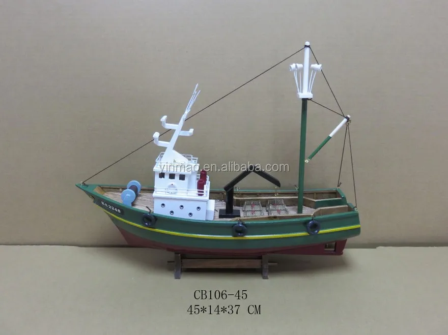 Wooden Shrimp Ship Model,Green/red 45x14x37cm,Custom Design Crab Boat ...