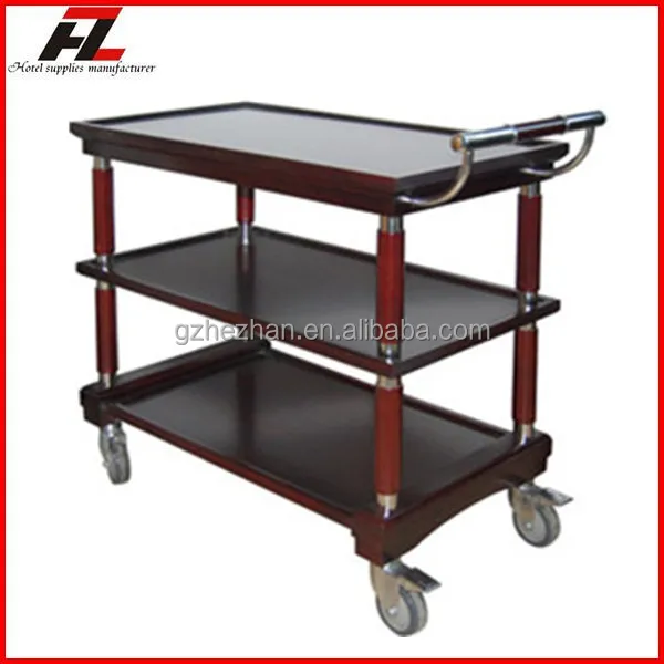China Wooden Hotel Service Trolley In Mahogany / Hot Sale Wooden Room ...
