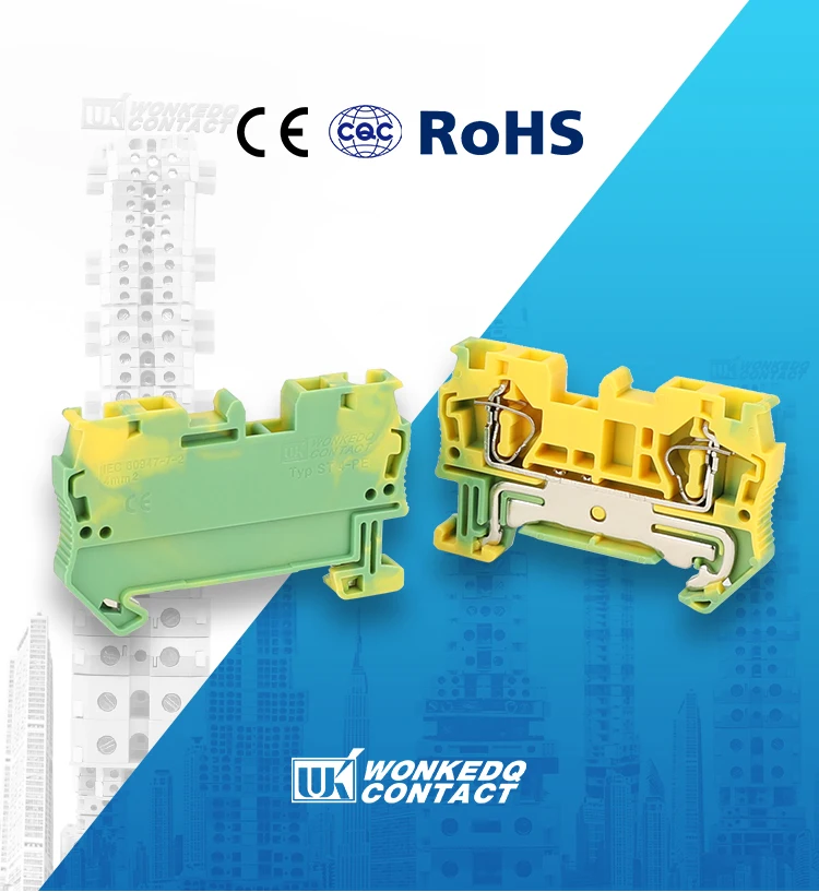 Jst 4 Pe Din Rail Earthing Spring Clamp Terminal Blocks Green Yellow ...