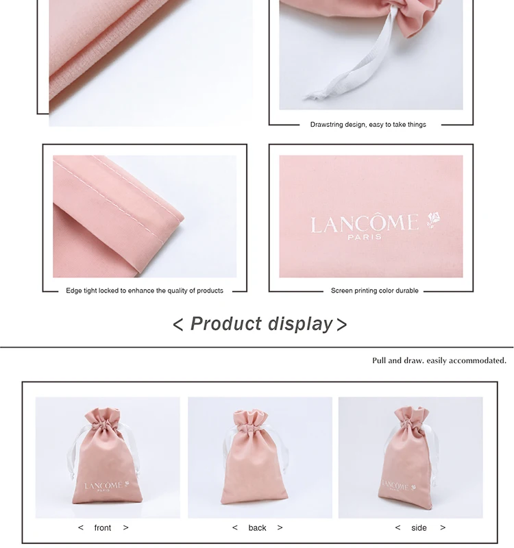 Custom Printed Pink Velvet Jewelry Cosmetic Gift Bag Drawstring Velvet ...