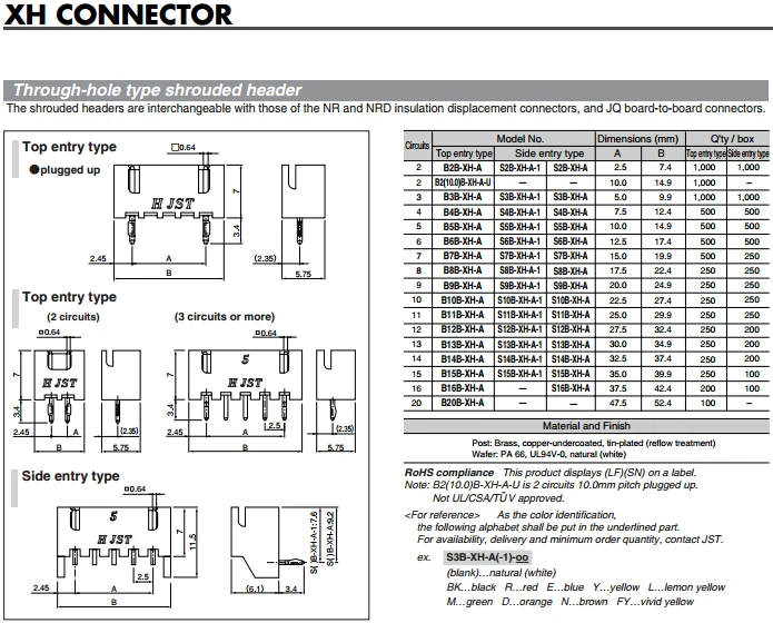 Jst 2,5mm Pitch 6 Pin Header Conector De Cable A Placa,Serie Xh Conector B6b-xh-a - Buy Conector ...