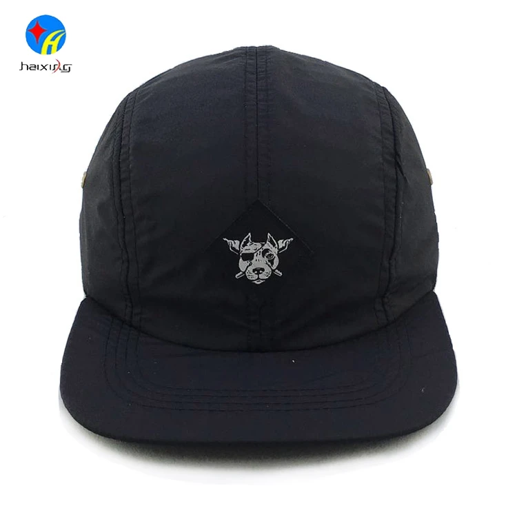 Fashion Custom Nylon Black Short Bill 5 Panel Cap With Woven Label ...