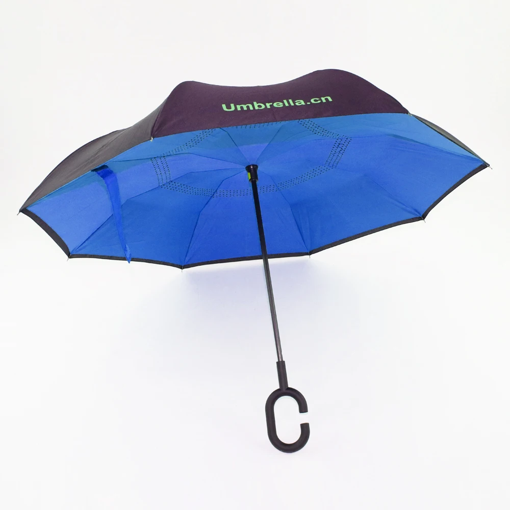 Custom Double Layer Windproof Reverse Umbrella With C-shaped Handle ...