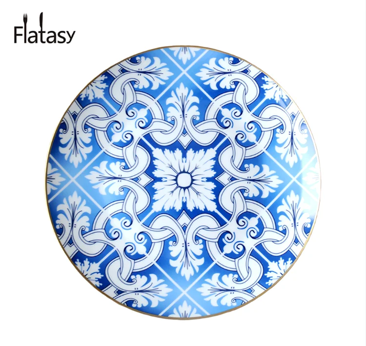 Hot Sale 12k Gold Rim Blue Patterned Bone China Plate Ceramic Charger ...