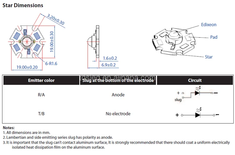 550nm 560nm 565nm 3W Green High Power LED Chip with Heatsink
