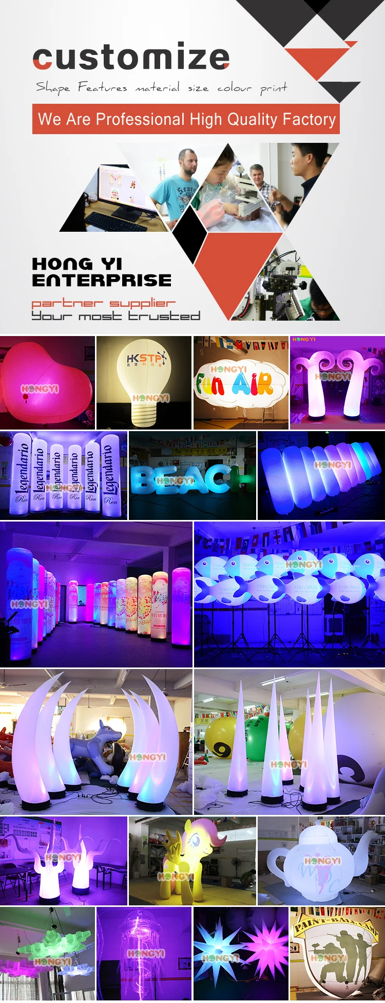 Customized LED Inflatable 7-color Luminous Pillar for Road Advertising ...