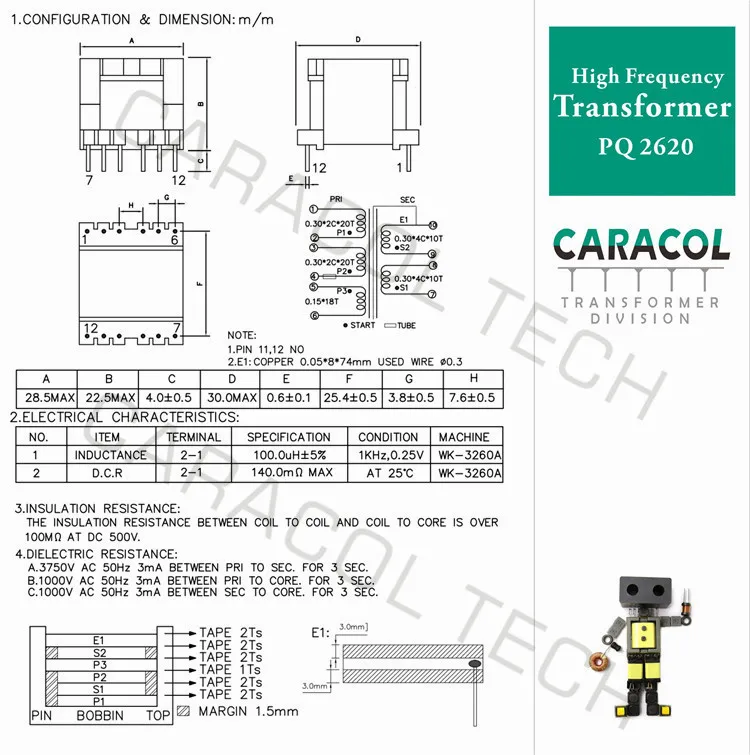 Pq2620 / Pq2615 Transformer Ce Rohs Approved Switching Power Pq ...