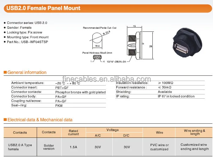 Ip67 Waterproof Usb 2.0 Receptacle Female Panel Mount Connector - Buy ...