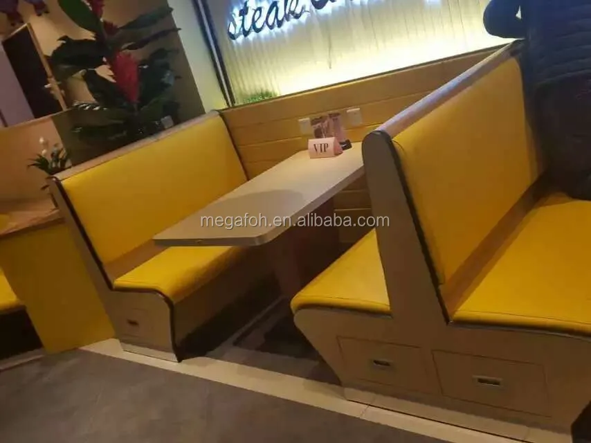 Custom Yellow Leather Restaurant Booth Seating Modern Design (foh-ck17 ...