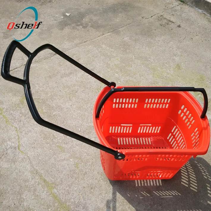 55l Plastic Shopping Basket With Wheels Rolling Basket With Wheels ...