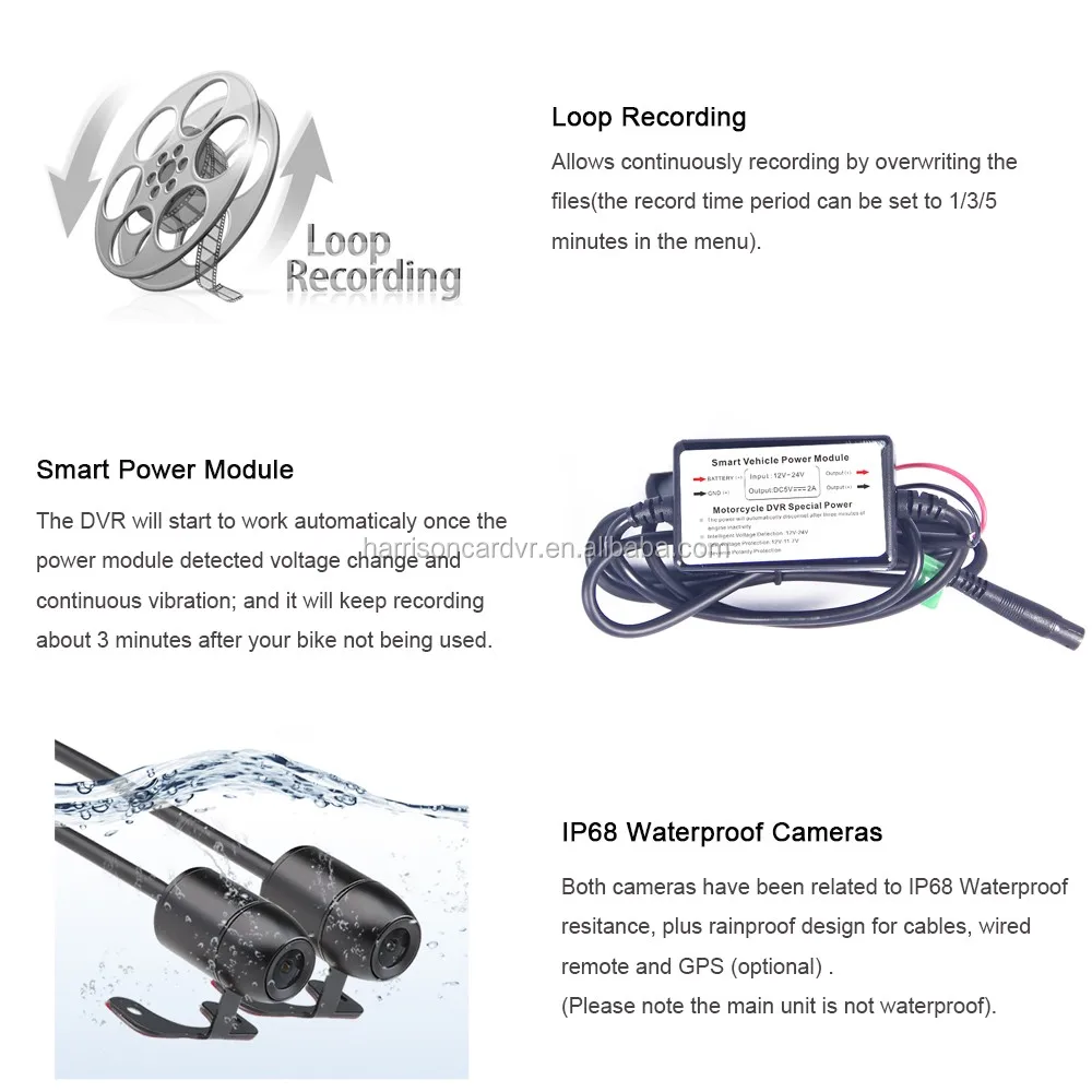 3.0'' Wifi Support Motorcycle Dual Camera Dvr System Front 1080p+rear ...