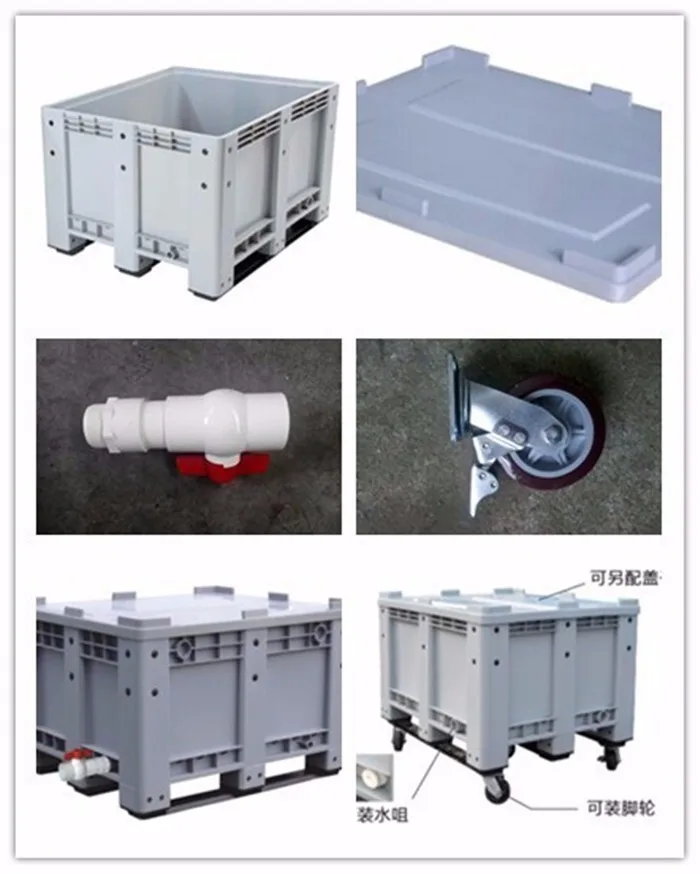 Solid Plastic Box - Heavy Duty Pallet Container with Wheels