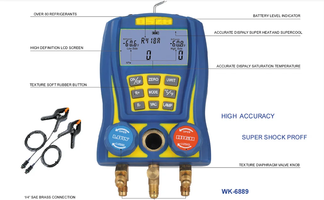 Dszh Wk-6889-l Multifunctional Digital Manifold Pressure Gauge For Many Refrigeration Gas - Buy ...