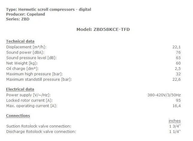 Zbd Series Digital Copeland Scroll Compressor Zbd58kce-tfd - Buy ...