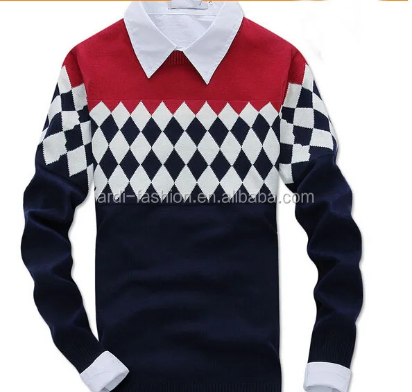 Classic Crewneck Man Diamond Pattern Argyle Knit Sweater - Buy Man ...