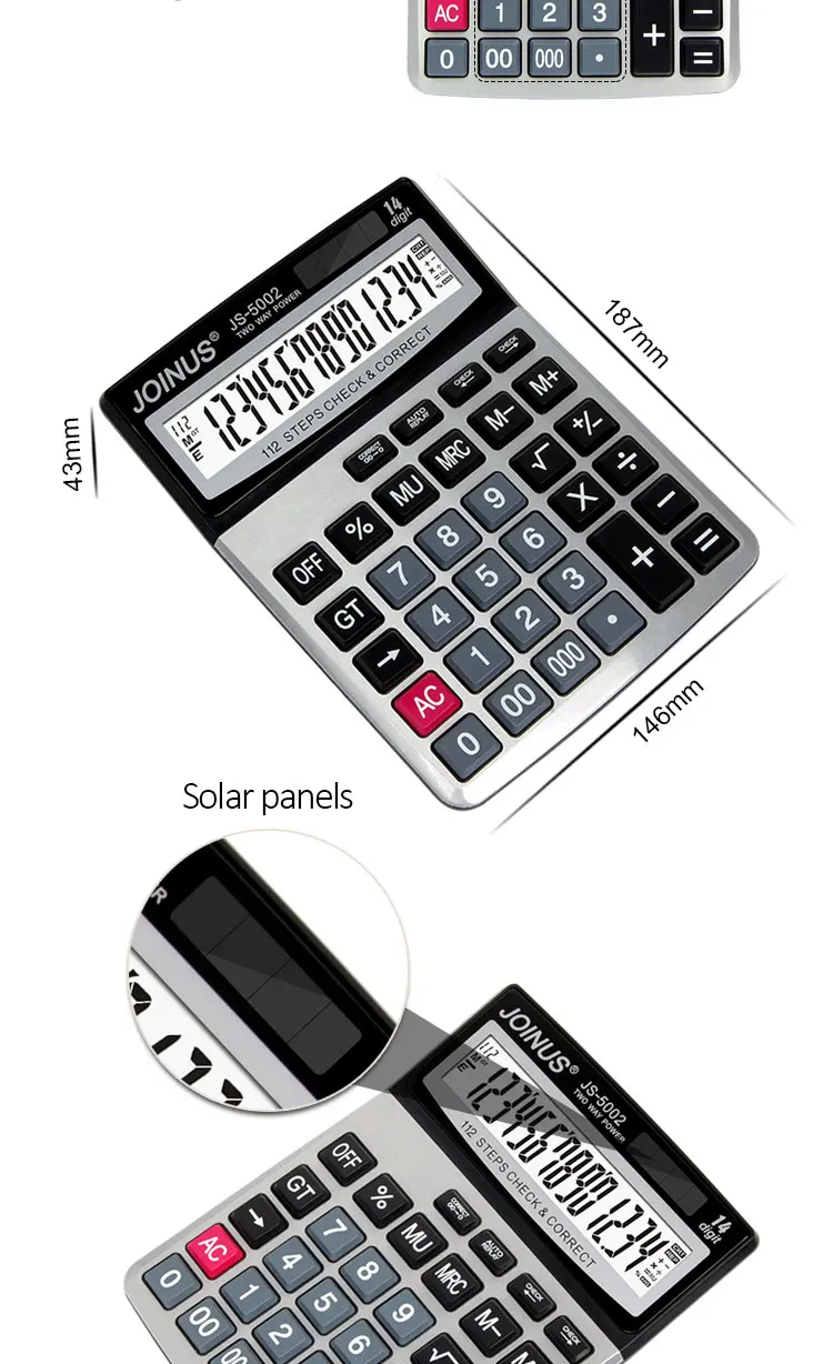 JOINUS 14 Digits Dual Power Solar Calculator for Desktop