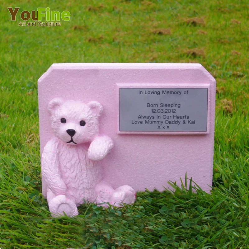 Shop Our Carved Marble Pink Teddy Bear Headstones for Sale