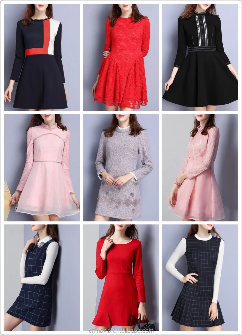 Newest Preppy Style Women Formal Office Dress Reglan Sleeve Color ...