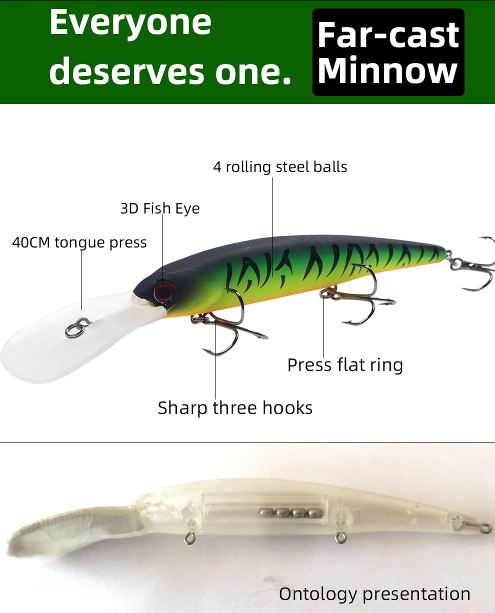Cast Fish Lure 16cm 19g Hard Plastic Blank Deep Diving Minnow Lure Hard ...