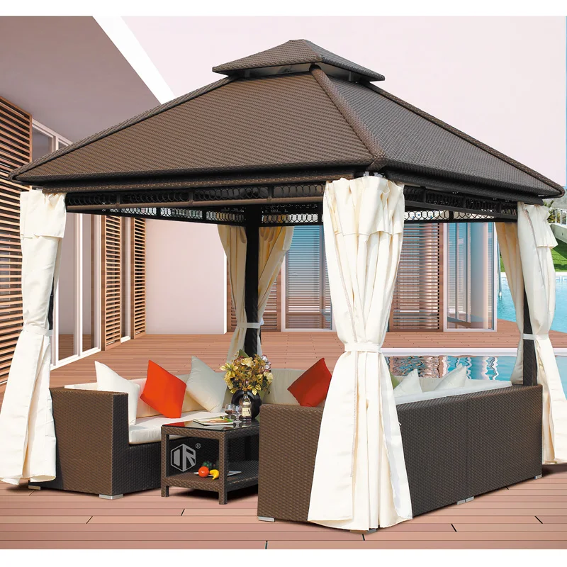 Square Shape Gazebo Furniture Outdoor With Pe Rattan Outdoor Pavilion ...