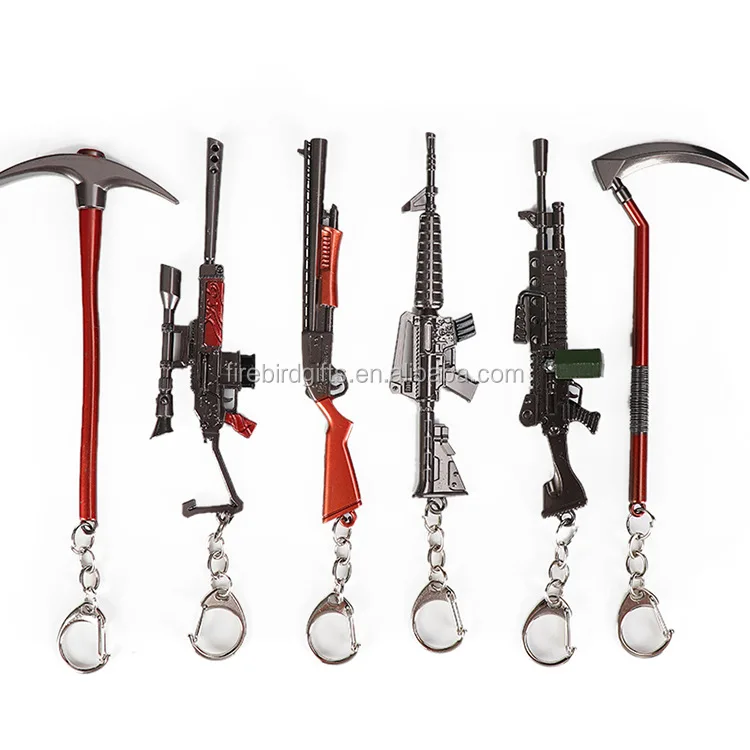 Wholesale Blister Packing Metal Game Hoe Pick Weapon Gun Keychain