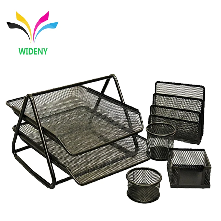 Wideny Office 5 Pcs Wire Metal Stationery Set Desk Table File Tray ...