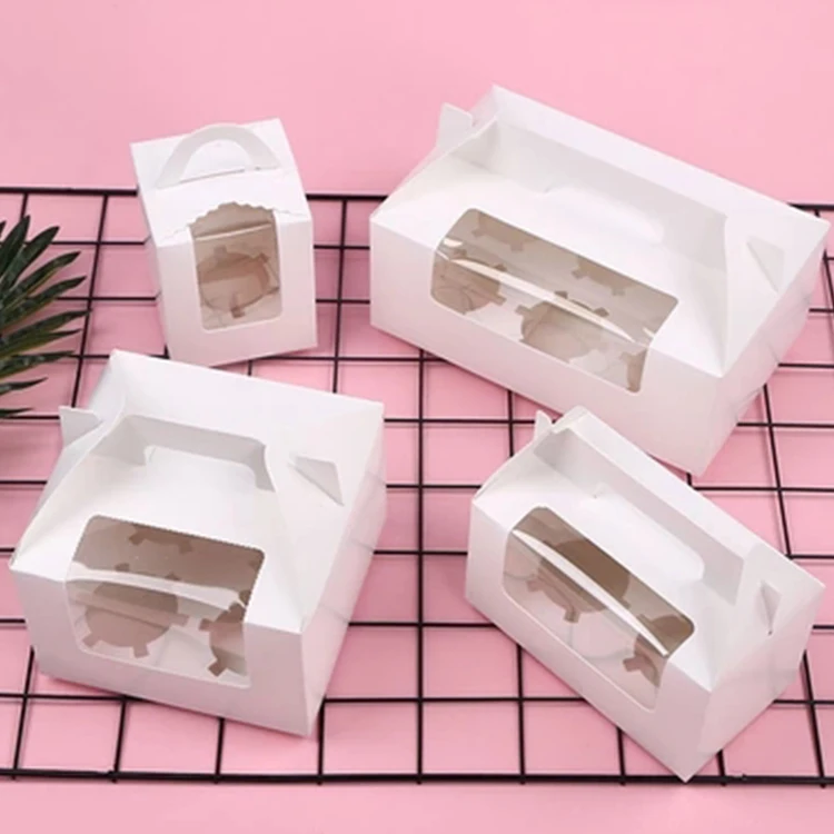 6 구멍 크래프트 브라운 화이트 컵 케이크 포장 컵 케이크 상자 투명 창