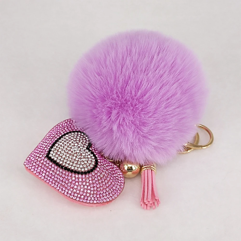 Yongze Cute Plush Large Rhinestone Keyring Pink Fur Ball Rhinestones ...