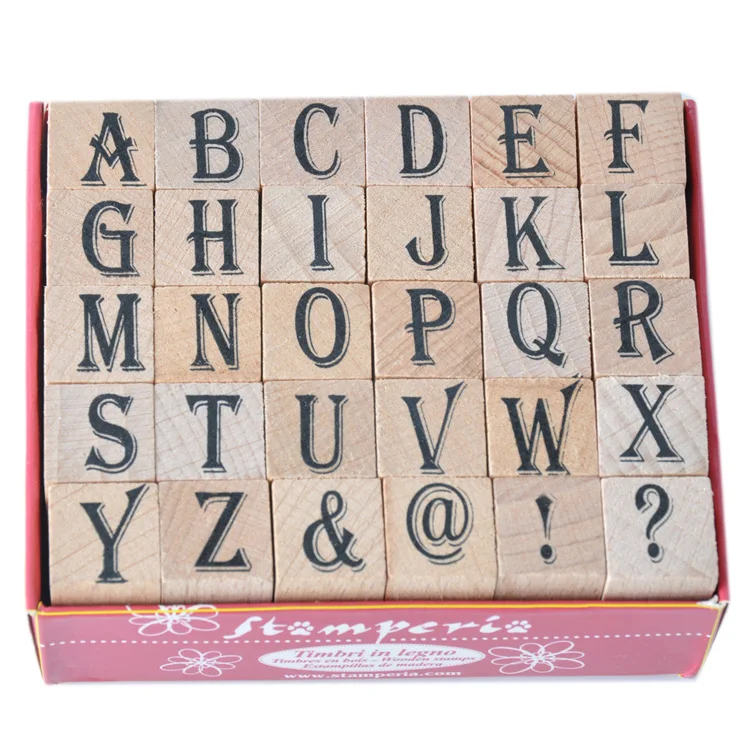 Mini Capital Alphabets Letters And 4 Symbol Logo Imprint Wooden Stamp ...