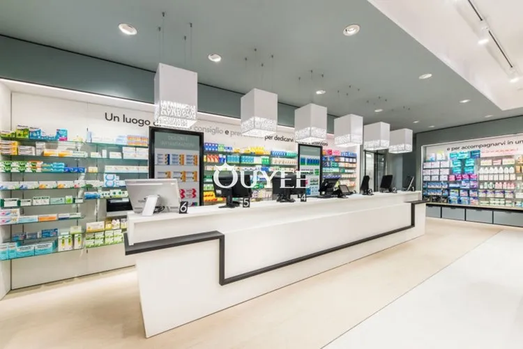 MDF Retail Modern Medical Shop Counter Design Pharmacy Equipment