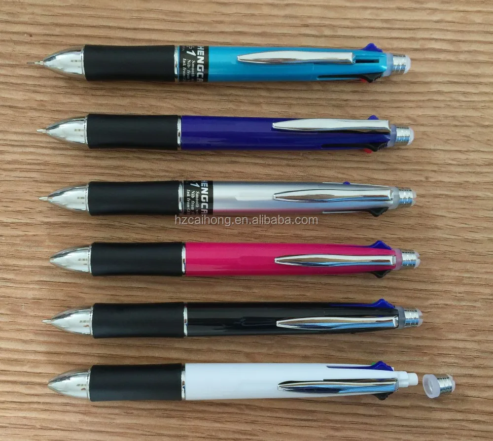 4 Color Ball Point Pen+pencil+eraser,Click Button,School Office Usage,5 ...